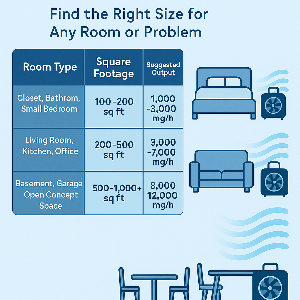 Ozone Generator Sizing Guide: What Size You Need for Smoke, Mold, Pets ...